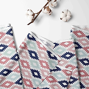 Bacati - 2 Pack Emma Aztec Kilim Printed Girls 100% Cotton Universal Baby US Standard Crib or Toddler Bed Fitted Sheets (Coral Mint Navy)