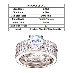 SUNLIAT Engagement Wedding Ring Set for Women,925 Sterling Silver Round Cubic Zirconia Bridal Rings Sets, Wedding Band Promise Rings for Her Simulated Diamond Anniversary Ring