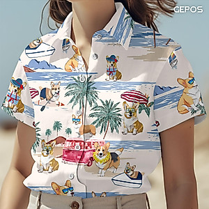 Corgi Men's Hawaiian Shirt - Summer Beach Unisex Shirt, Dad & Men Birthday Gifts (Large)