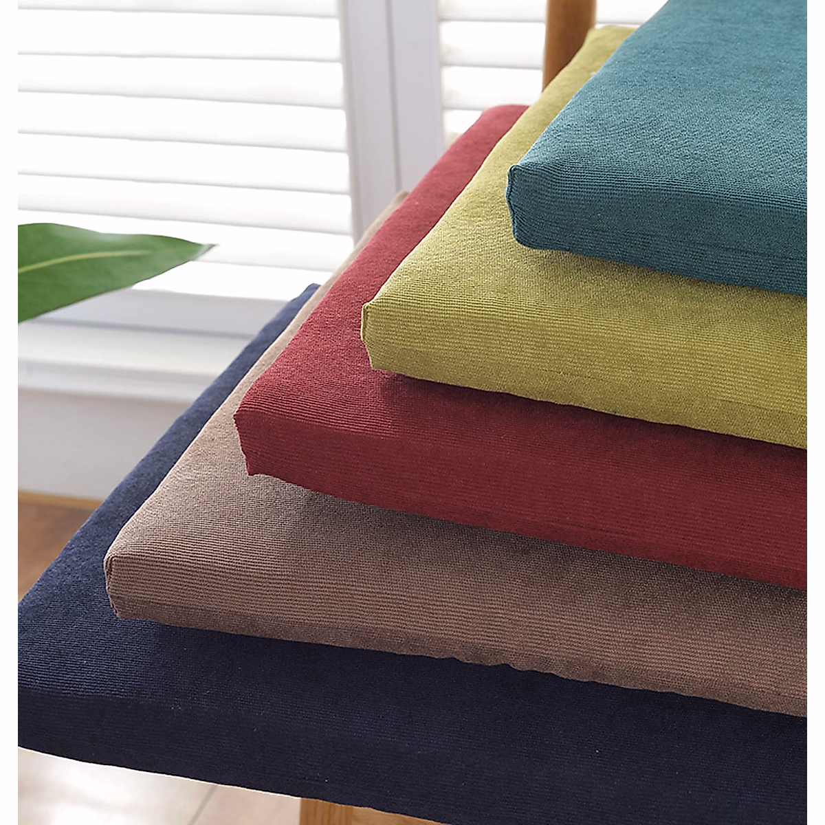 Happiness Decoration Chair Cushions for Dining Chairs Reversible Corduroy Chair Pads with Ties Soft Nonslip Seat Cushions Machine Washable Kitchen Square Chair Pads,18 x 18 Inch (Beige)