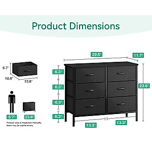 AODK Dresser for Bedroom Dresser TV Stand with 6 Storage Drawers, Small Fabric Dresser Chest of Drawers for Closet Organizer Clothes, Black