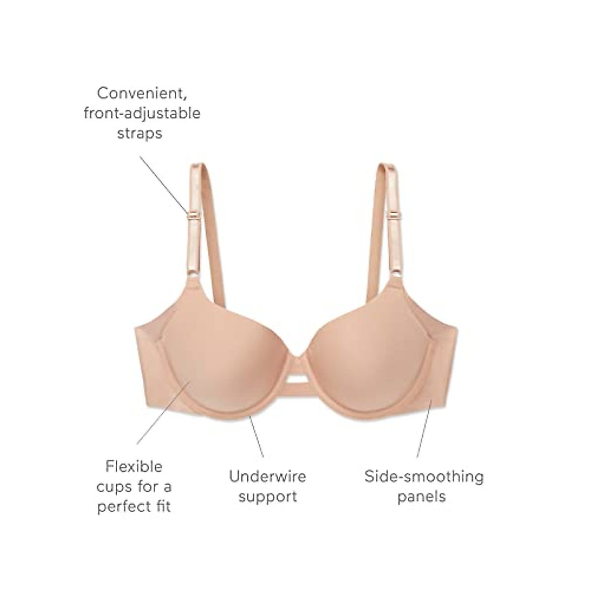 Warner's Women's No Side Effects Underarm-Smoothing Comfort Underwire Lightly Lined T-Shirt Bra 1356, Black, 36C