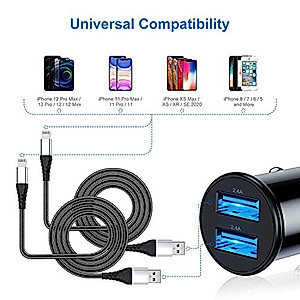 iPhone Car Charger Apple MFI Certified, Fast Charging for iPhone 13/12/11 Pro/XS/X/8 Plus/7/6/SE/iPad, Dual Port Fast USB Car Charger Adapter Cigarette Lighter with 2Pack iPhone Charging Cable Cord