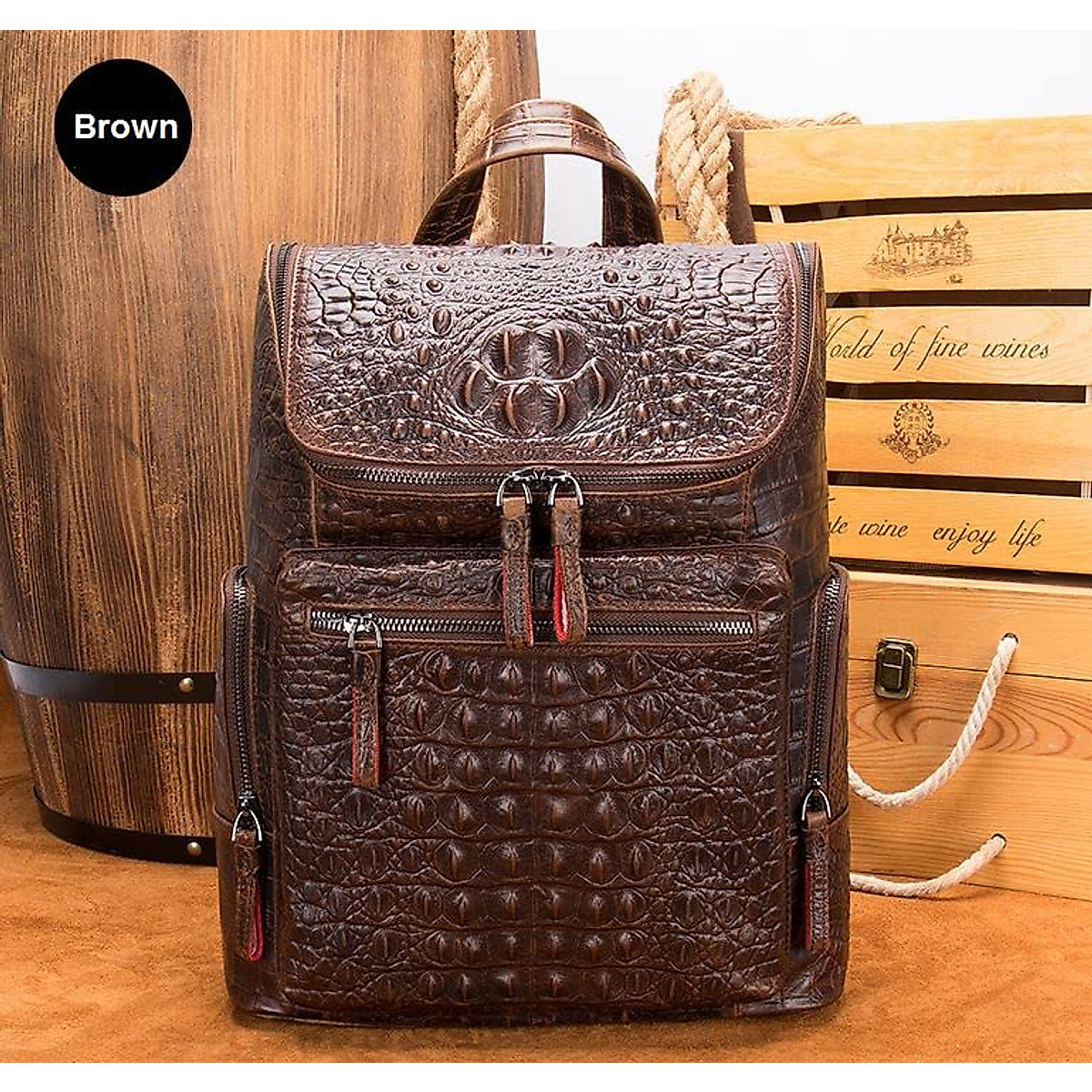 seegeeneey Genuine Leather Backpack Satchel For Men Travel Bag 14'' Laptop Bag Business Bag Briefcase Handbag Book Bag For School (Brown)