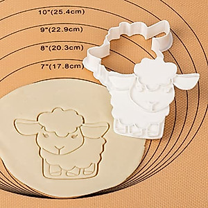 Flycalf Farm Cookie Cutter Sheep With Handle Plunger Stamps 3D Biscuit Cutter Baking PLA Mold DIY for Kitchen 3.5" Tools for Baby Shower Family Birthday Party