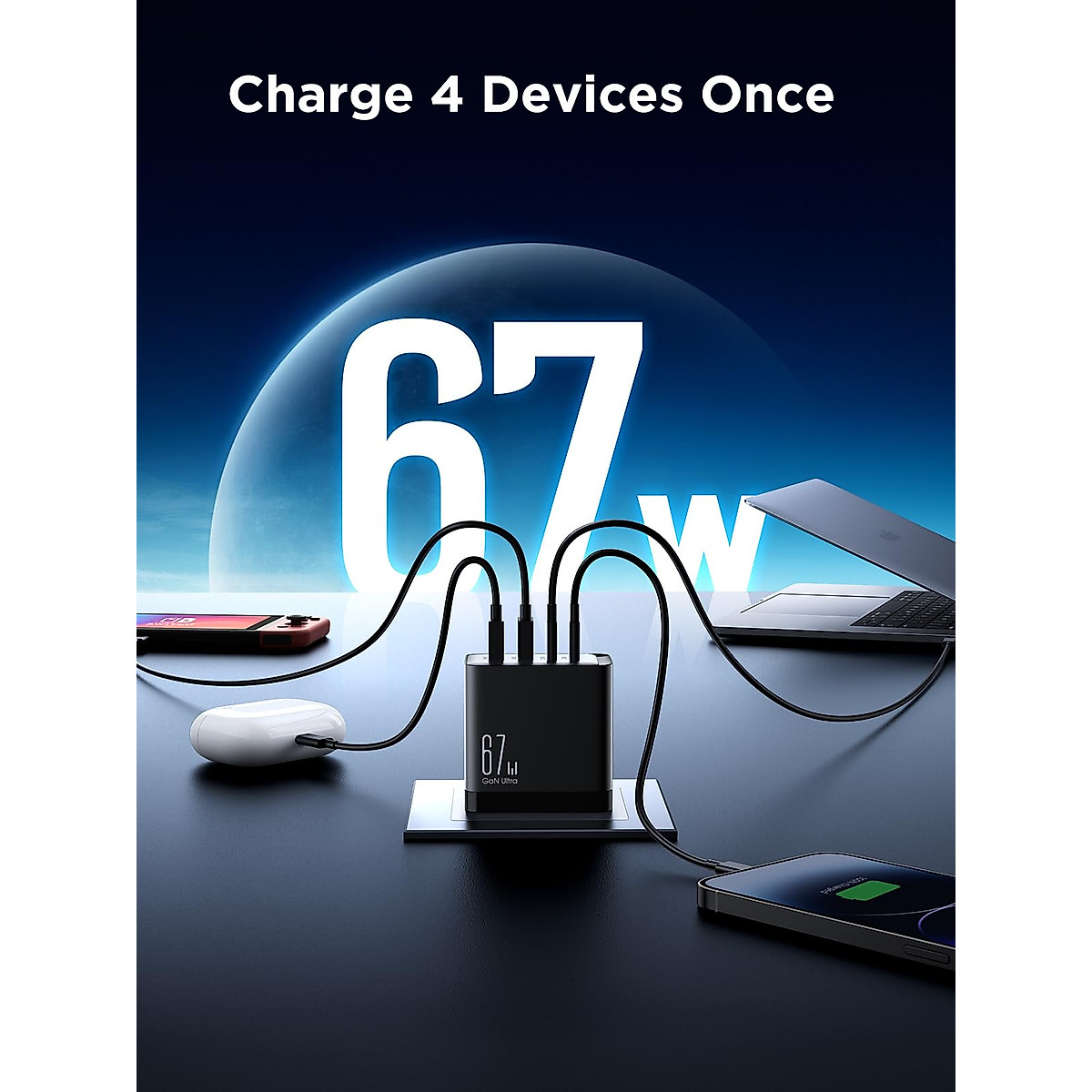 JOYROOM 67W USB C Charger Block, 4-Port Foldable GaN Wall Fast Charger Adapter Compact for iPhone 16/5/14 Pro Max, MacBook Pro/Air, iPad Pro/Air, Galaxy, Dell XPS, Pixel 7, Google Pixelbook