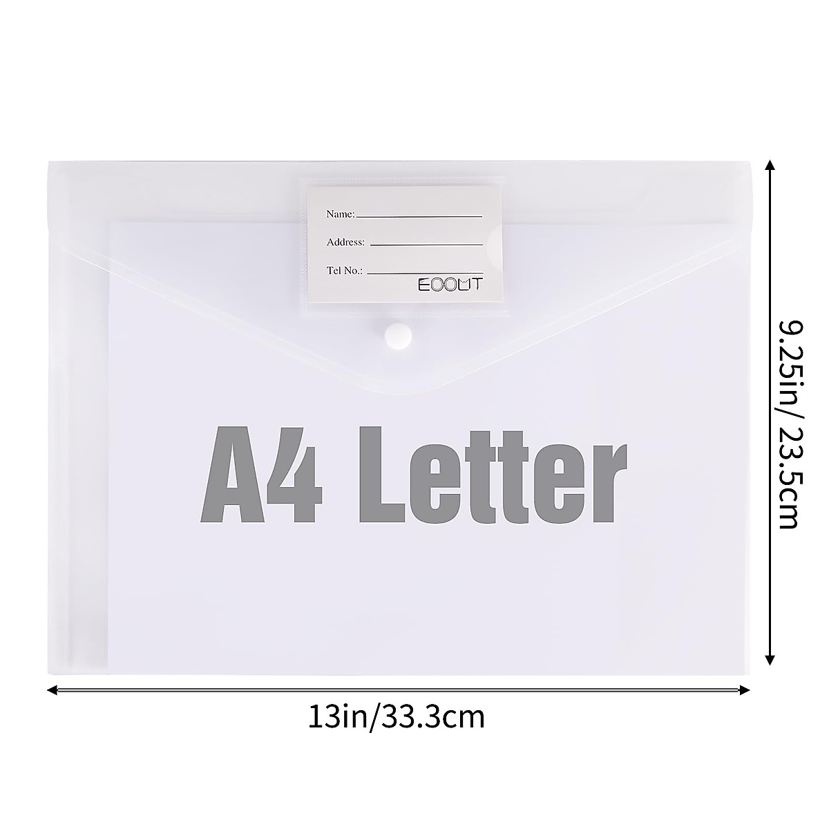 EOOUT 30pcs Plastic Envelopes, Clear Envelopes with Snap Closure, Document Folders Letter Size A4 Size File Envelopes with Label Pocket for School Home Work Office Organization
