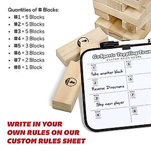 GoSports Large Wooden Toppling Tower - Stacks Up to 3 ft - Natural Wood