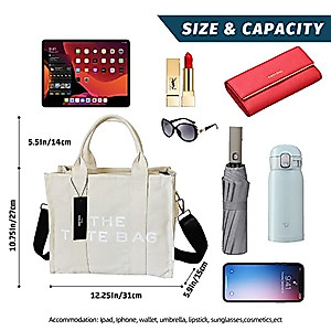 Dezesas The Tote Bag for Women, Canvas Tote Bag Beige with Zipper, Sturdy Wear-Resistant Women's Tote Handbags, Tote Purse Crossbody Bags for Women, Tote Bag for Work, School, Travel