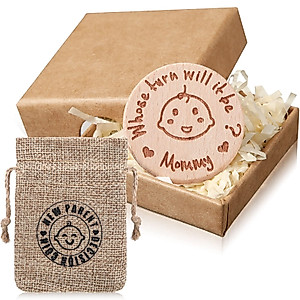 New Parents Gift First Parent Wooden Decision Coin Double Sided Flip Coin Mom Dad Turn Coin with Gift Box Storage Bag for New Mom Dad Pregnancy Baby Shower Birthday Present (Cute Style)