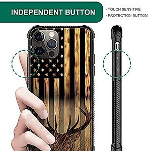 DJSOK Case Compatible with iPhone 14 Pro Max, Wood Grain American Flag Buck Hunter Deer case for iPhone 14 Pro Max Cases for Men Women Fans,Anti Scratch and Shockproof Phone Protective case