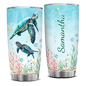 Wassmin Sea Turtle Gifts for Women Personalized Sea Turtle Tumbler Stainless Steel 20oz 30oz Coffee Travel Cup Custom Gifts for Woman Girls Friend Spirit Animal Lovers Birthday Christmas