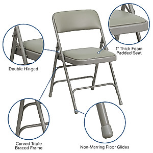 Flash Furniture 2 Pack HERCULES Series Curved Triple Braced & Double Hinged Gray Vinyl Metal Folding Chair