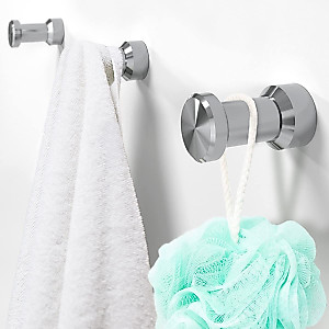 HAUSIST CNC Stainless Steel Bathroom Towel Hooks - Modern Coat Robe Holder, Wall Mounted or Adhesive Hanging Hook - Heavy Duty for Door Kitchen Closet Storage Garage, 5 Packs, Silver