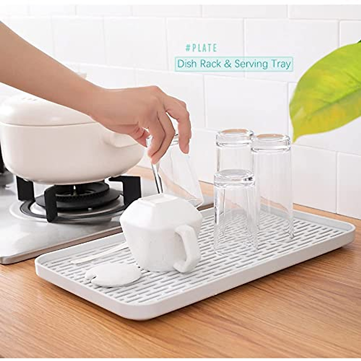 Bonilve Serving Tray & Dish Rack & Flat Drain Board, Multi-Use Tray for Serving, Fruit Drain, Cup Drain, Vegetable Drain, White & Grey, Perfect for Coffee Table, Kitchen, Outdoors (6.69W x 12.2L)