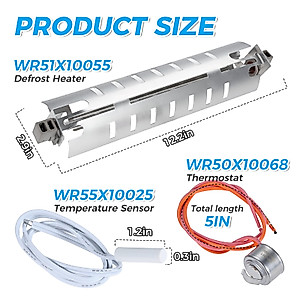 WR51X10055 Refrigerator Defrost Heater Kit, Temperature Sensor WR55X10025, High Limit Thermostat WR50X10068, Replacement For GE, Replaces WR51X10030, AP3183311, 914088, AH303781, EA303781