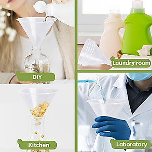 SBYURE 6 Pack Plastic Funnels, 4.6 Inch Multi-Purpose Clear Plastic Funnels with Long Reaching Spout for Science Lab Bottle Filling Liquid,Water Bottle,Easy and Smooth Transfer