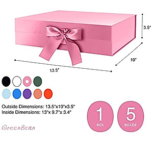 GREEN BEAN Large Gift Box with Ribbon 13x9.7x3.4 Inches, Pink Gift Box with Lid Large, Bridesmaid Proposal Box, Luxury Gift Box for Present (Glossy Pink)