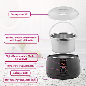 At Home Waxing Kit for Women and Men, Includes Digital Wax Warmer, Hard Wax Beads, Waxing Oils, Applicators, and Bowls, Wax Melter Set for Bikini Line, Eyebrow, Underarm, and Lip Hair Removal