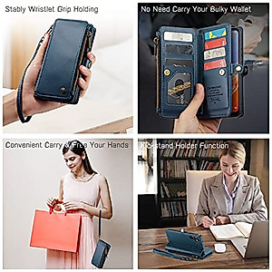 Defencase for Samsung Galaxy A14 5G Case, RFID Blocking Samsung A14 5G Case Wallet for Women Men, PU Leather Magnetic Flip Strap Zipper Card Holder Wallet Phone Case for Galaxy A14 5G, Fashion Blue