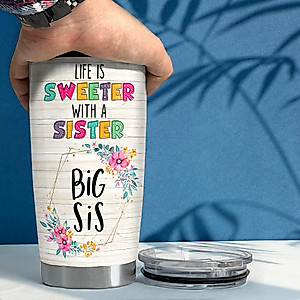 SANDJEST Sister Birthday Gifts from Sister Tumbler Life is Sweeter with a Sister Big Sister- 20oz Stainless Steel Insulated Travel Mug for Sissy Christmas Tumblers Gifts from Brothers, Sisters