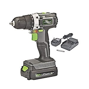 Genesis GLCD2038A 20V Lithium-ion Battery-Powered Cordless Variable Speed Drill Driver with 3/8" Chuck, Built-In LED Work Light, 20V Battery, Charger and Double-Ended Screwdriver Bit, Grey/Black/Green
