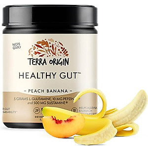 TERRA ORIGIN Healthy Gut Peach Banana | 30-Servings with L-Glutamine, Zinc, Glucosamine, Slippery Elm Bark, Marshmallow Root and More!