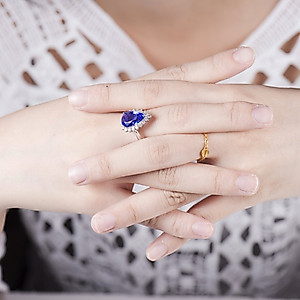 Lanmi 14K White Gold Natural Deep Blue Tanzanite Rings Diamonds Band Engagement Wedding for Women Promotion