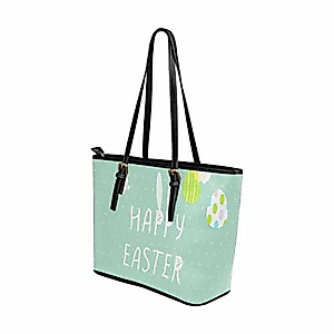 InterestPrint Happy Easter Cute Eggs Halloween Women Totes Top Handle HandBags PU Leather Purse
