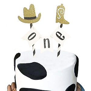Western Cowboy Theme Birthday Cake Topper - Cowboy Party Supplies For Kids - Glitter Cowboy Hat 1st Birthday Cake Topper - Cowboy Baby Shower Cake Decor - Cowgirl Theme Cake Decorations - Wild West