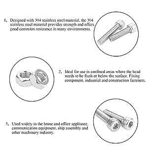 DYWISHKEY 50 Pieces M8 x 30mm/35mm/40mm/45mm/50mm Stainless Steel 304 Hex Socket Head Cap Bolts and Nuts Kit