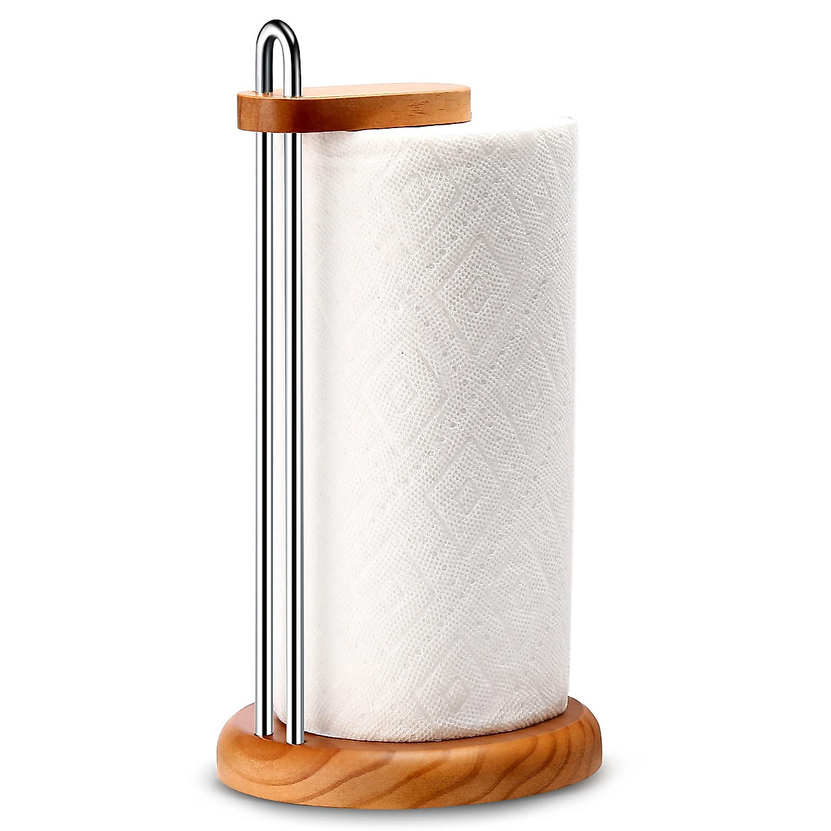Wood Paper Towel Holder Countertop - Rustic Farmhouse Paper Towel Holder Stand - Standing Paper Towel Roll Holders - Vertical Wooden Paper Towels Holder for Kitchen Counter - Papertowellholders Rack
