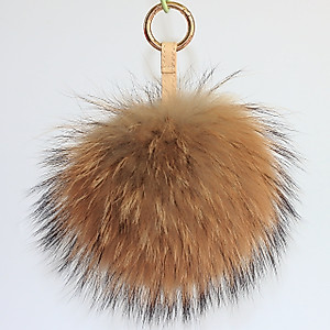 Fosrion 6.3" Diameter Big Raccoon Fur Pom Ball for Shoes Boots Hat Handbag Charms DIY Snap Button or Clasp (Clasp, Natural)