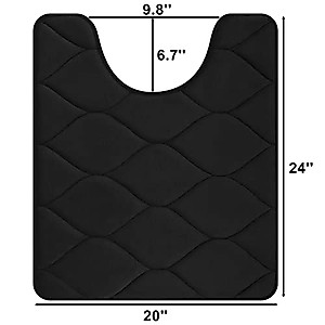 Colorxy Memory Foam U-Shaped Toilet Rugs, Ultra Soft & Non-Slip Bathroom Rugs, Water Absorbent and Machine Washable Toilet Bath Mat, Commode Contour Bath Rugs for Toilet, 24''x20'', Black