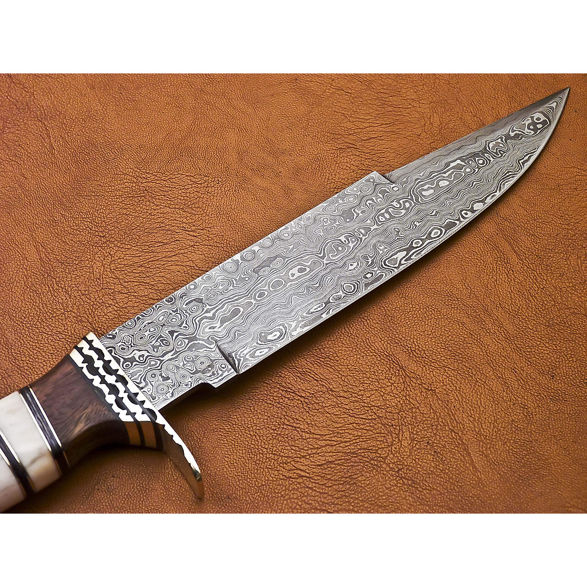Custom Damascus Hunting Knife Camping Knife With Burl Wood Handle