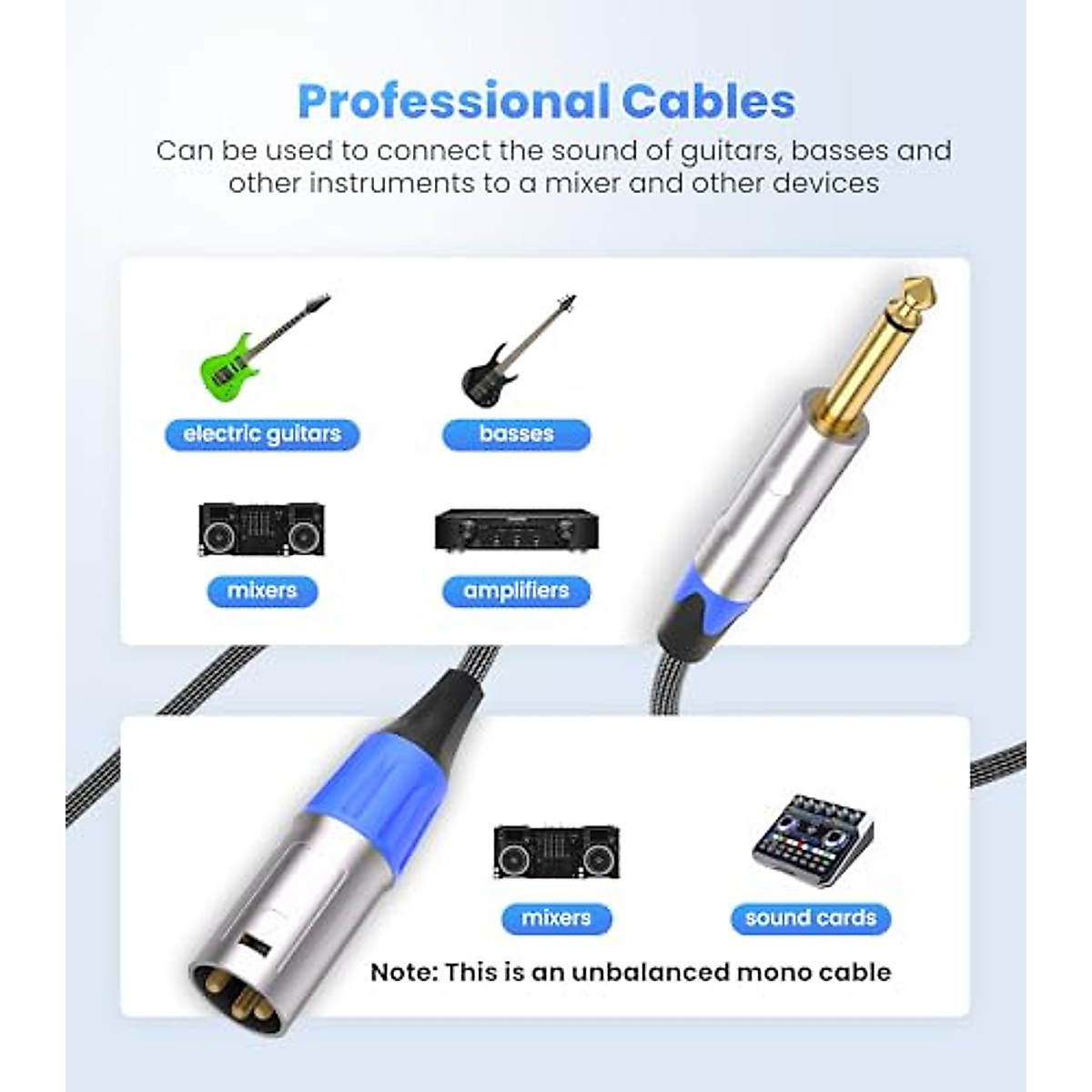 tisino XLR to 1/4" Cable, Quarter inch Mono to XLR Male Unbalanced Interconnect Cable Cord for Amplifiers, Instruments- 6.6 Feet