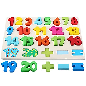 Montessori Wooden Letter Shape Number Puzzle for Toddler 3-5, 3 in 1 Big Numbers Shapes Alphabet ABC Toddlers Puzzles Board, Montessori Preschool Educational Kindergarten Teaching Toy for Boys Girls