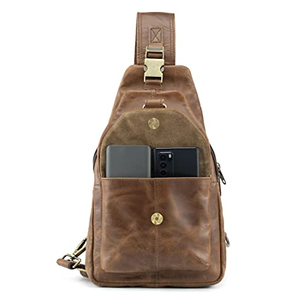 Handmade World Genuine Leather Sling Bag for Men Chest Shoulder Crossbody Travel Hiking Backpack Vintage Handmade Daypack