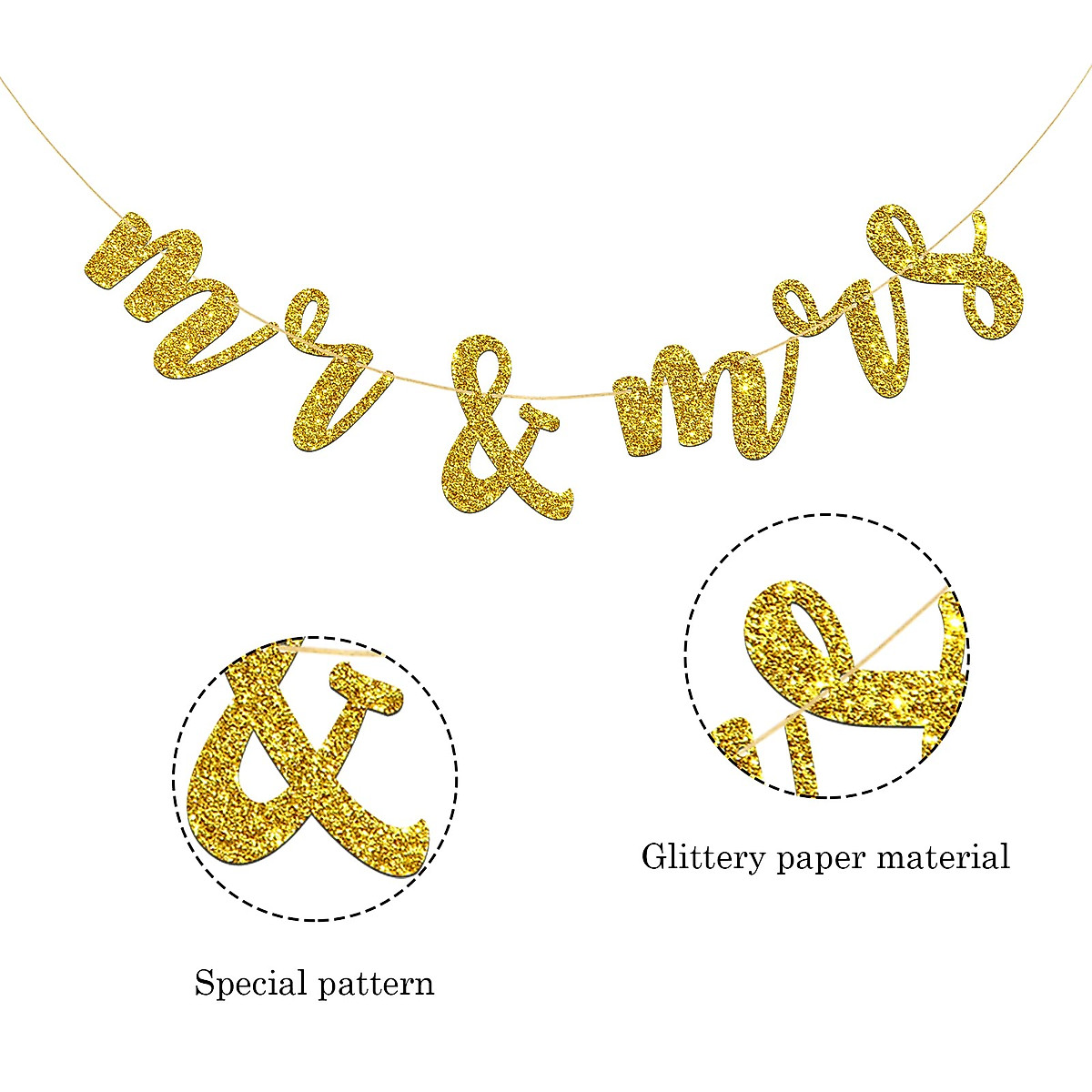 Mr & Mrs Banner for Bridal Shower, Engaged, We Still Do, Groom Bride Wedding Party Decorations (Gold Glitter)