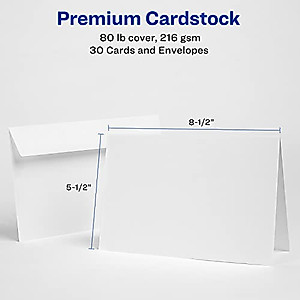 Avery Half-Fold Greeting Cards, Inkjet, 5.5 x 8.5, Matte White, Box of 30, Envelopes Included (8316)