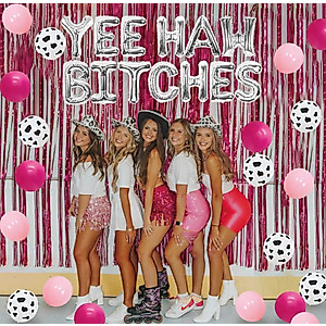 Western Bachelorette Party Decorations, Silver Yeehaw Bitches Balloon Cow Print Pennant Banner, Cowgirl Nashville Bridal Shower Supplies