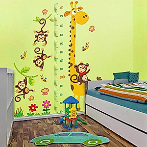 DEKOSH Giraffe & Monkeys Kids Height Wall Chart | Peel & Stick Nursery Wall Decals for Baby Bedroom, Toddler Playroom