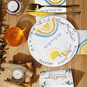Fulmoon 100 Pcs Here Comes The Son Baby Shower Decorations Napkins Disposable Rainbow Paper Napkins Cocktail Party Napkins Boho Party Decorations for Boys Kids Birthday Supplies