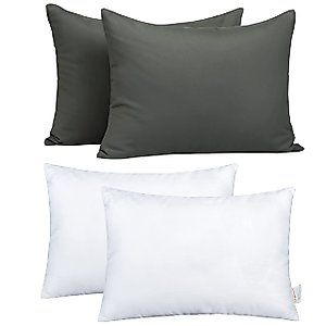 NTBAY 2 Pack Cotton 13" x18" Pillows with Toddler Microfiber Pillowcases, Soft Kids Crib Pillows for Sleeping with Zippered Baby Travel Pillow Cases in Daycare Preschool, Dark Grey