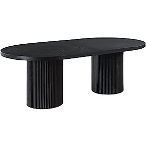 Meridian Furniture 725Black-T Belinda Collection Mid-Century Modern Solid Wood Black Oak Veneer Dining Table, Oval Design, Fluted Bases, 2 Leaves Included, 90"/106.5"/123" W x 47.5" D x 31" H, Black