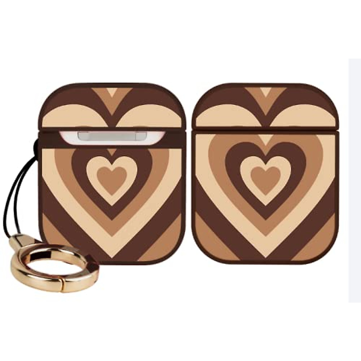 AIGOMARA Brown Case for Cute Stripe Non-Slip Edge Magnetic Closure Design Shockproof Protective Hard Cover for 1&2 Charging with Lanyard Buckle (Brown Love Heart)