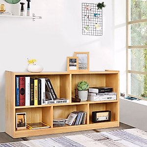 Tangkula 5 Cube Bookcase, 2 Tier Wooden Storage Open Bookshelf, Multipurpose Display Storage Cabinet for Living Room, Bedroom, Hallway, Kid's Playroom, Reading Nook (Yellow)