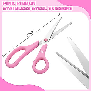 Lasnten 12 Pieces Pink Scissors Breast Cancer Awareness Scissors Ribbon Stainless Steel Scissors Bulk Multipurpose Scissors for Office Home School Sewing Cutting Fabric Craft Supplies