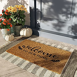 Barnyard Designs ‘Welcome to Our Home’ Doormat Welcome Mat for Outdoors, Large Front Door Entrance Mat, 30x17, Brown