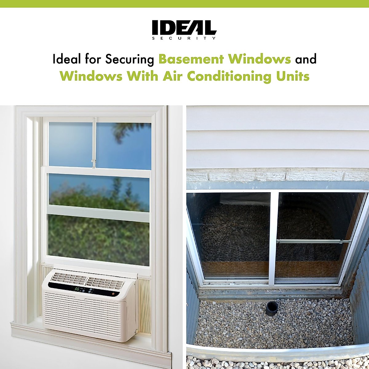 Ideal Security Window Security Bar with Childproof Lock, Adjustable Window Lock AC Units and Inside Security, Horizontal and Vertical Sliding Window Bar, White (15.7-26.75 Inches)